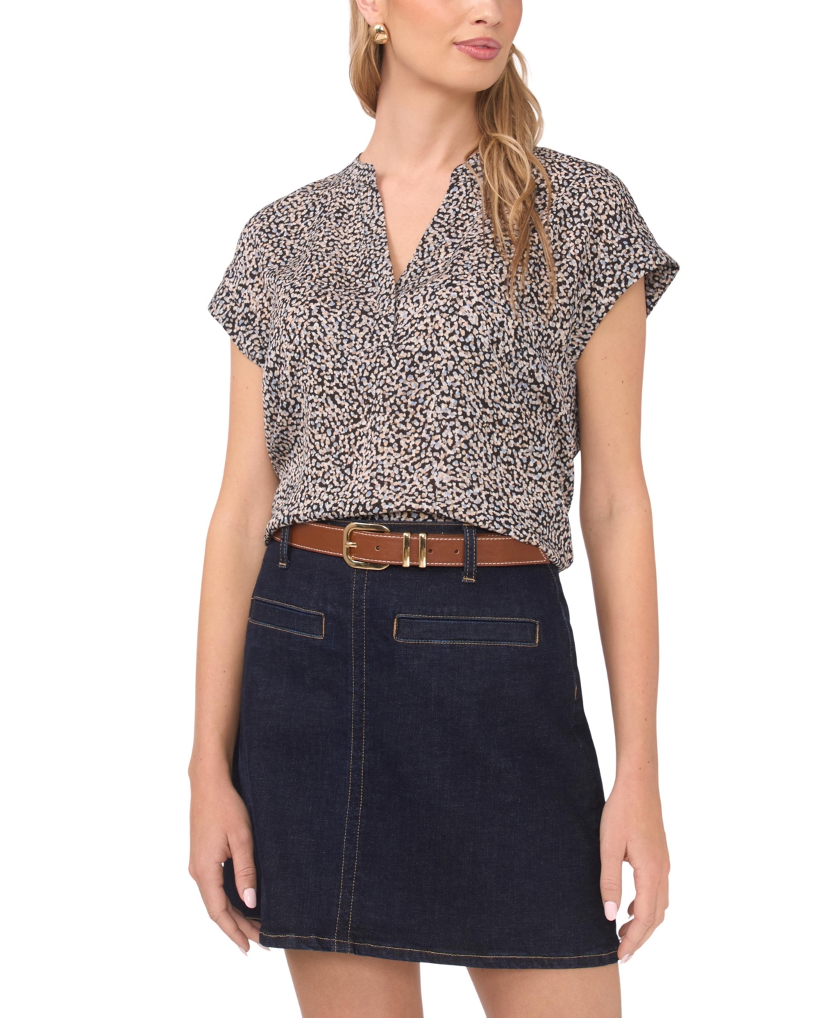 Click here for Vince Camuto Womens Split-Neck Cap-Sleeve Top - Ri... prices