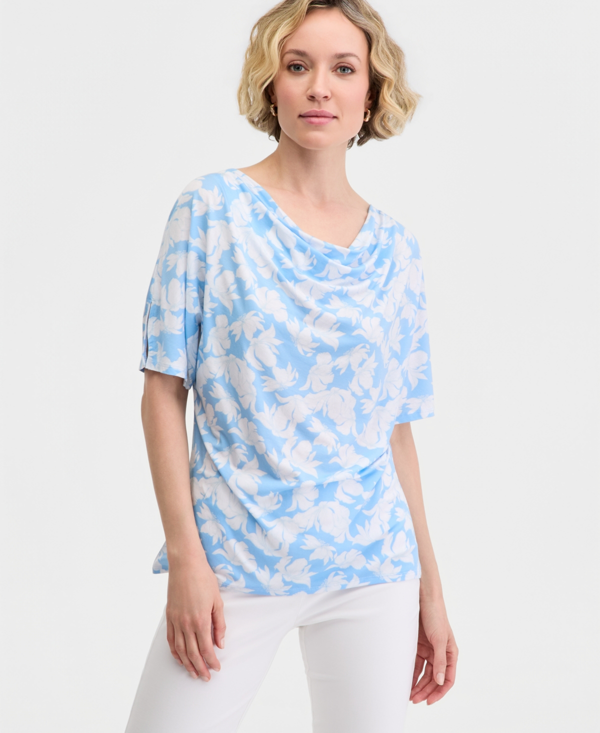 Click here for Jm Collection Womens Printed Cowl-Neck Knit Top  M... prices