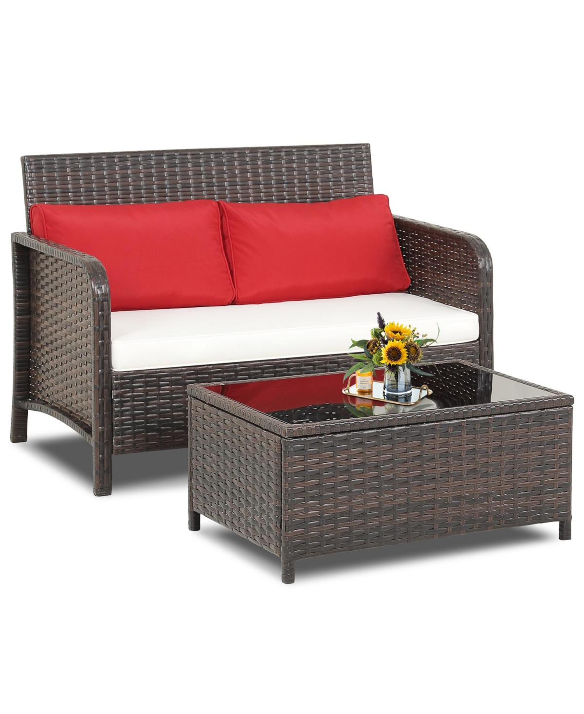 Click here for Gymax 2PCS Patio Pe Wicker Rattan Loveseat Sofa Se... prices