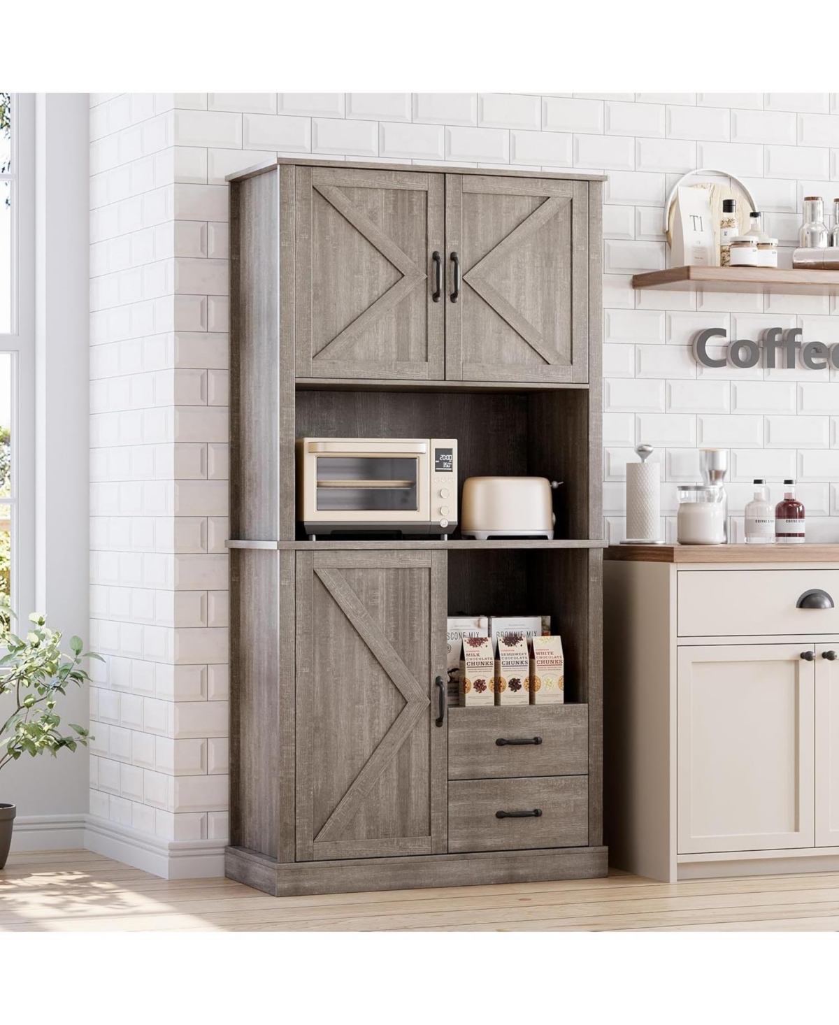 Click here for gaomon Modern Kitchen Pantry Cabinet 71 Inch 2 Dra... prices