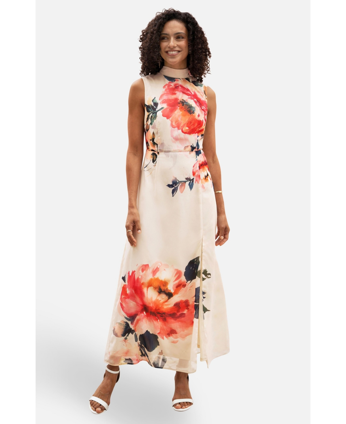 Click here for Yumi Womens Flower High Neck Maxi Dress - Ivory prices