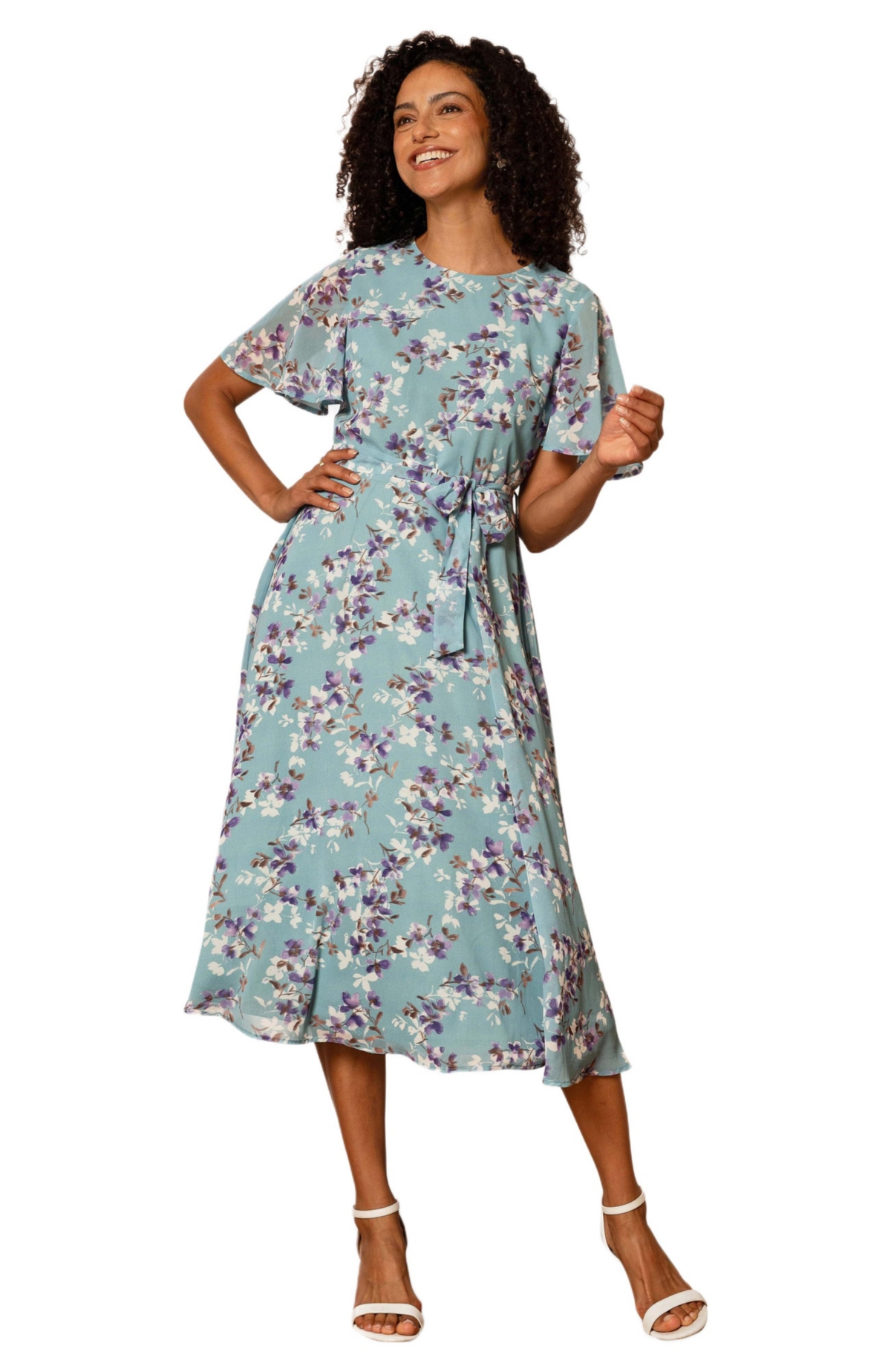Click here for Yumi Womens Blossom Print Midi Skater Dress - Blue prices