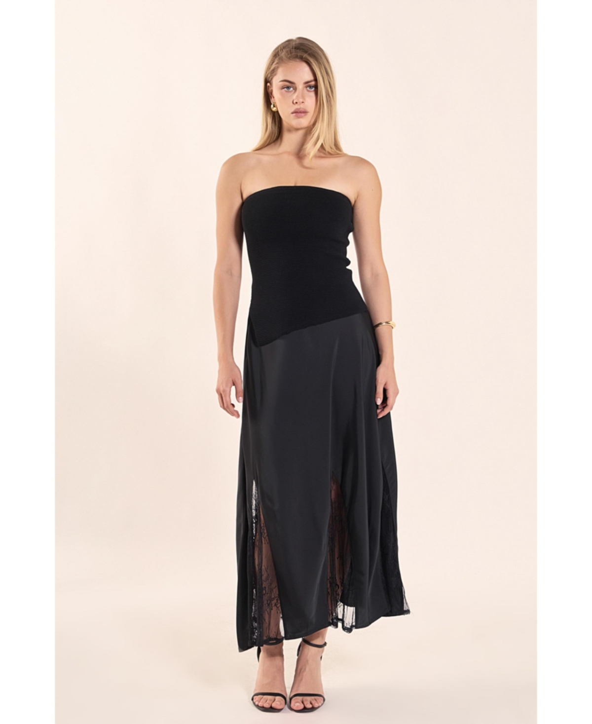 Click here for endless rose Womens Satin Lace Maxi Skirt - Black prices