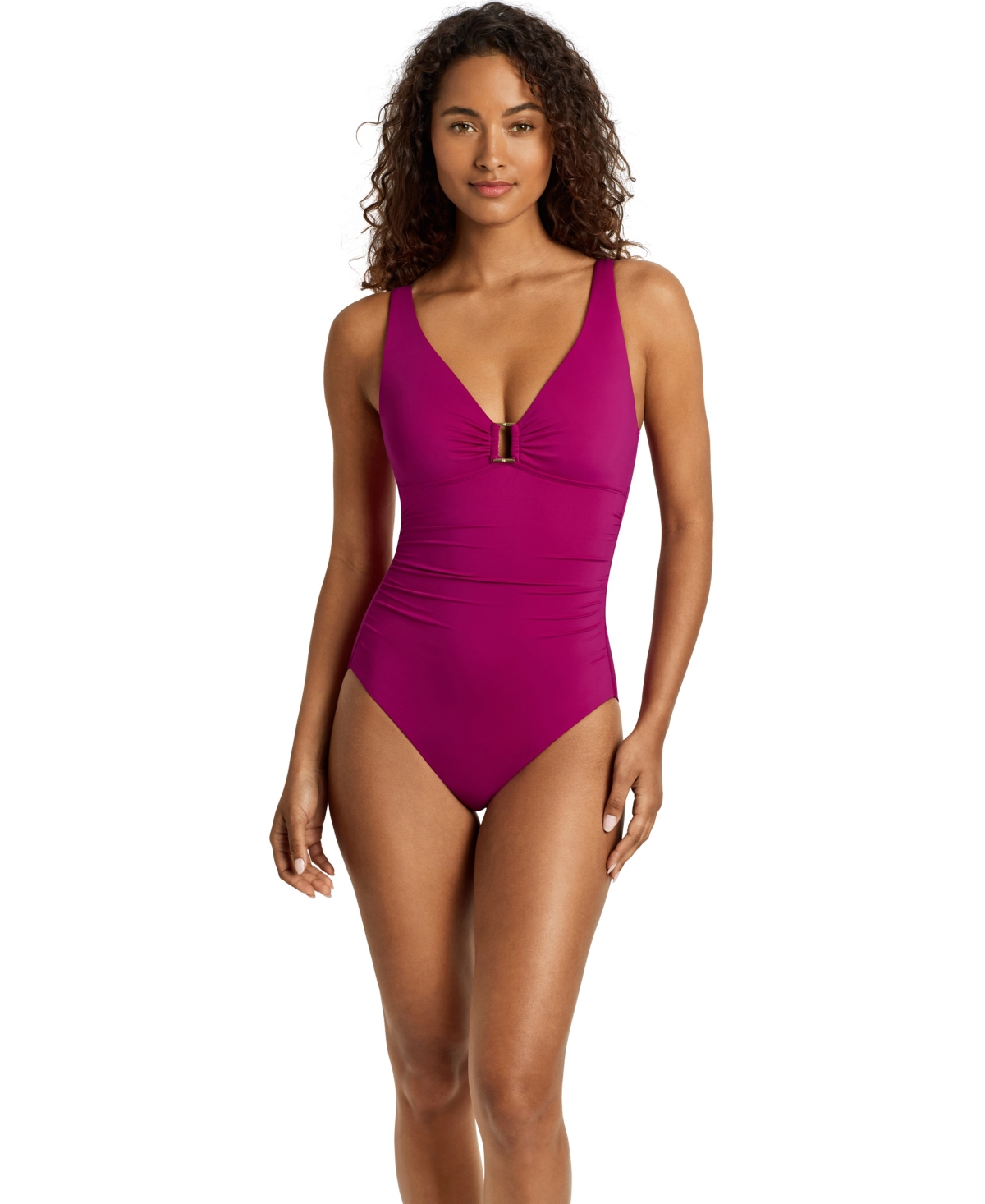 Lauren Ralph Lauren Ring Over The Shoulder Tummy Control One Piece Swimsuit - Plumeria