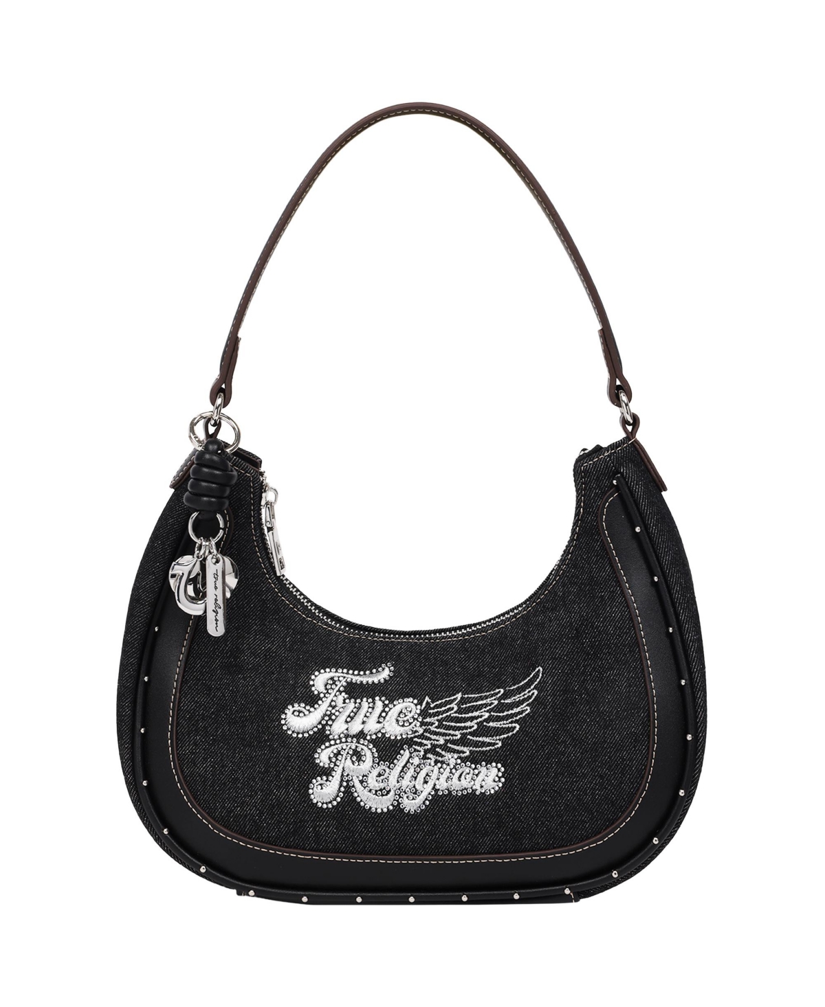 Click here for True Religion Wing Motif Denim Hobo Bag with Red T... prices