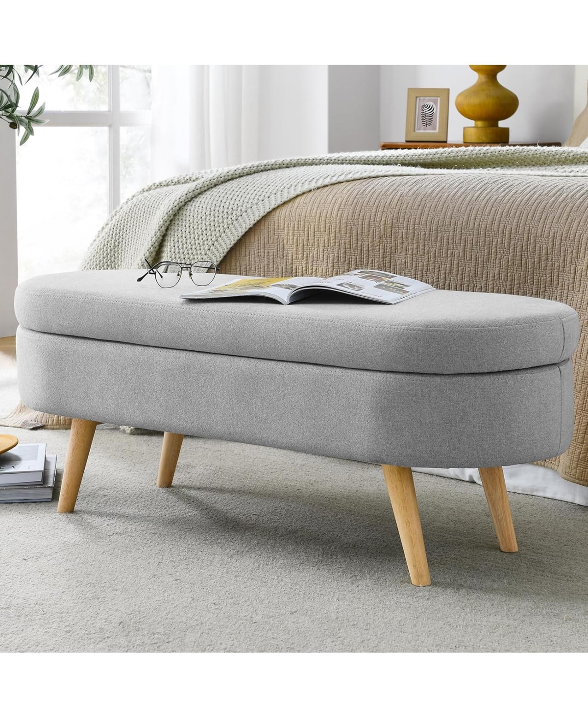 Click here for Rainsken Oval Storage Ottoman Bench - Upholstered... prices