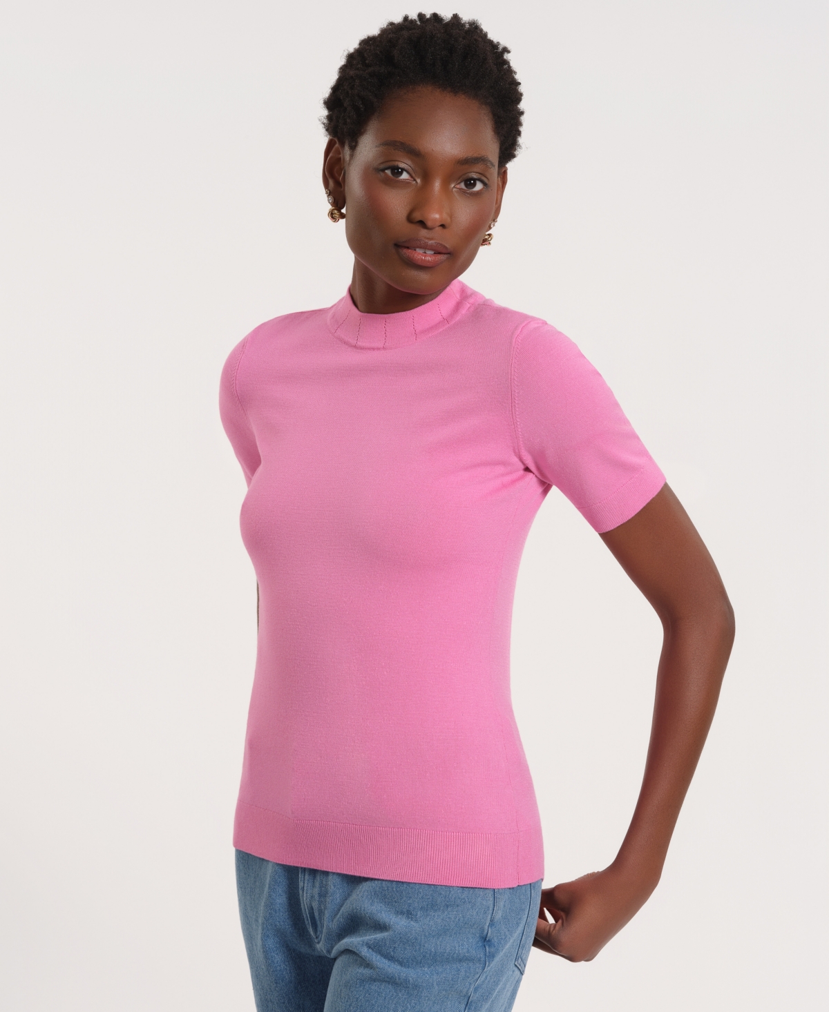 Click here for Isaac Mizrahi Womens Short-Sleeve Mock Neck Top -... prices