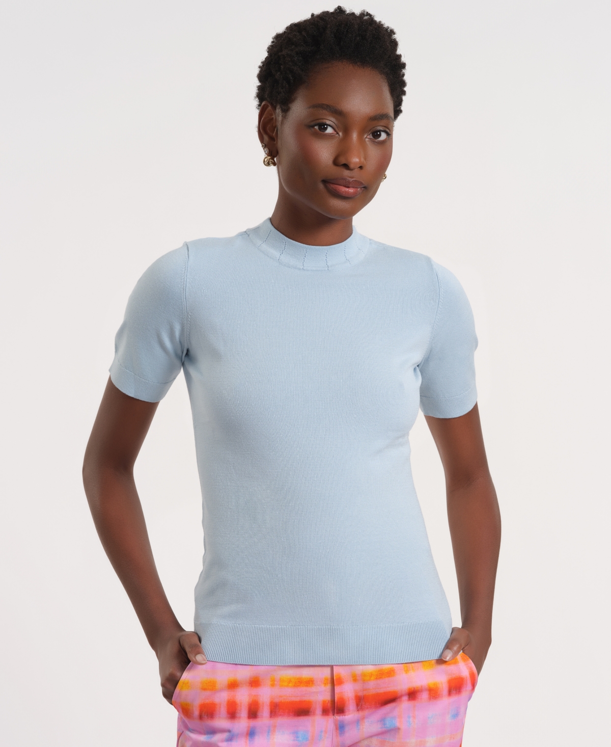 Click here for Isaac Mizrahi Womens Short-Sleeve Mock Neck Top -... prices