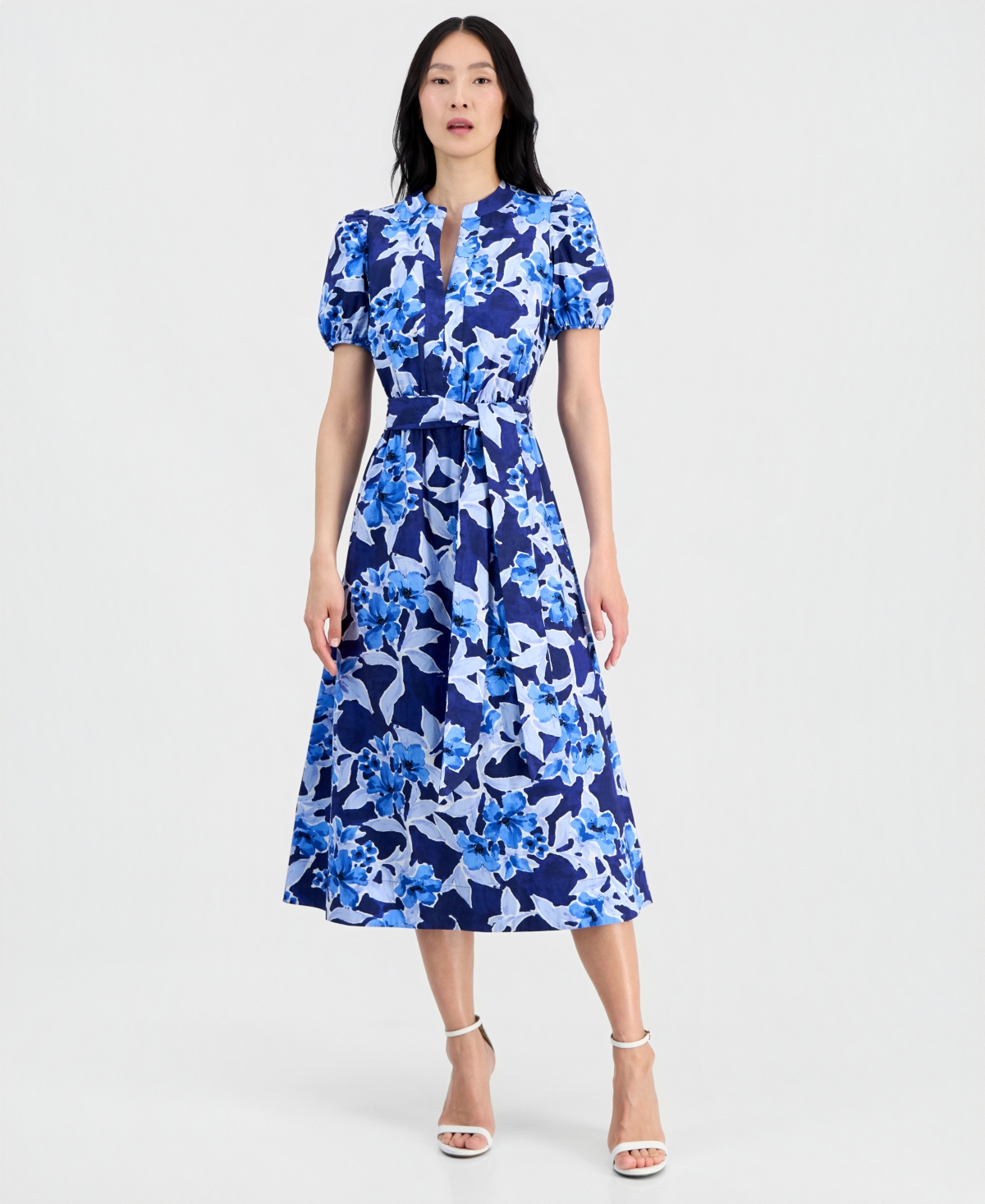 Click here for Anne Klein Womens Cotton Puff-Sleeve A-Line Midi D... prices