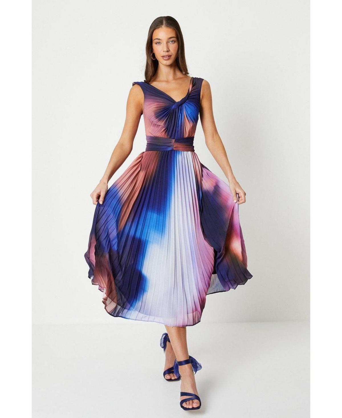 Click here for Coast Womens Printed Pleated V-Neck Midi Dress - M... prices