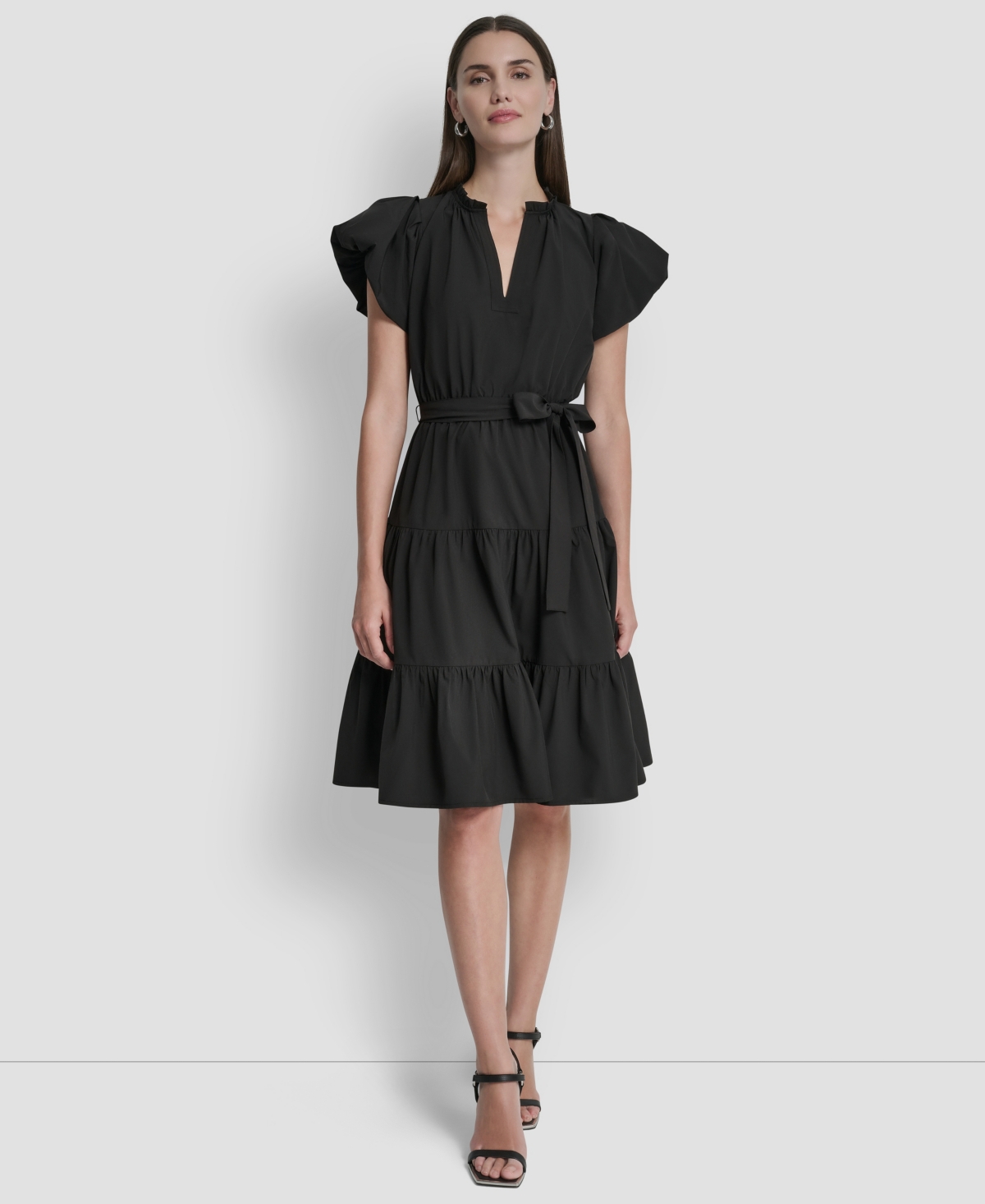 Click here for Dkny Womens Puff-Sleeve V-Neck Tiered Knee Length... prices