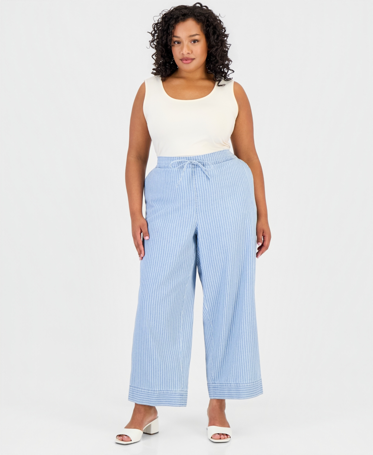 Click here for Jones New York Plus Size Cotton Drawstring Pinstri... prices