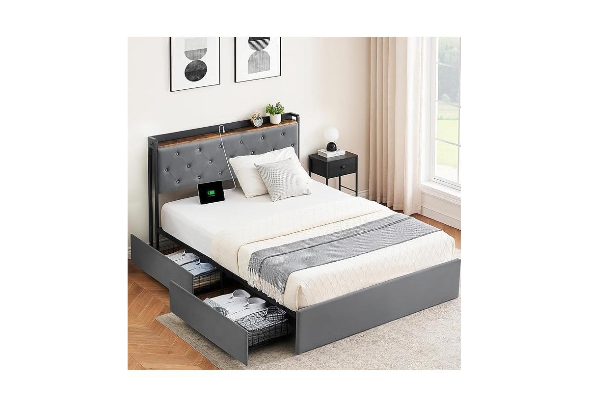 Click here for gaomon Bed Frame With Headboard and 4 Drawers Velv... prices