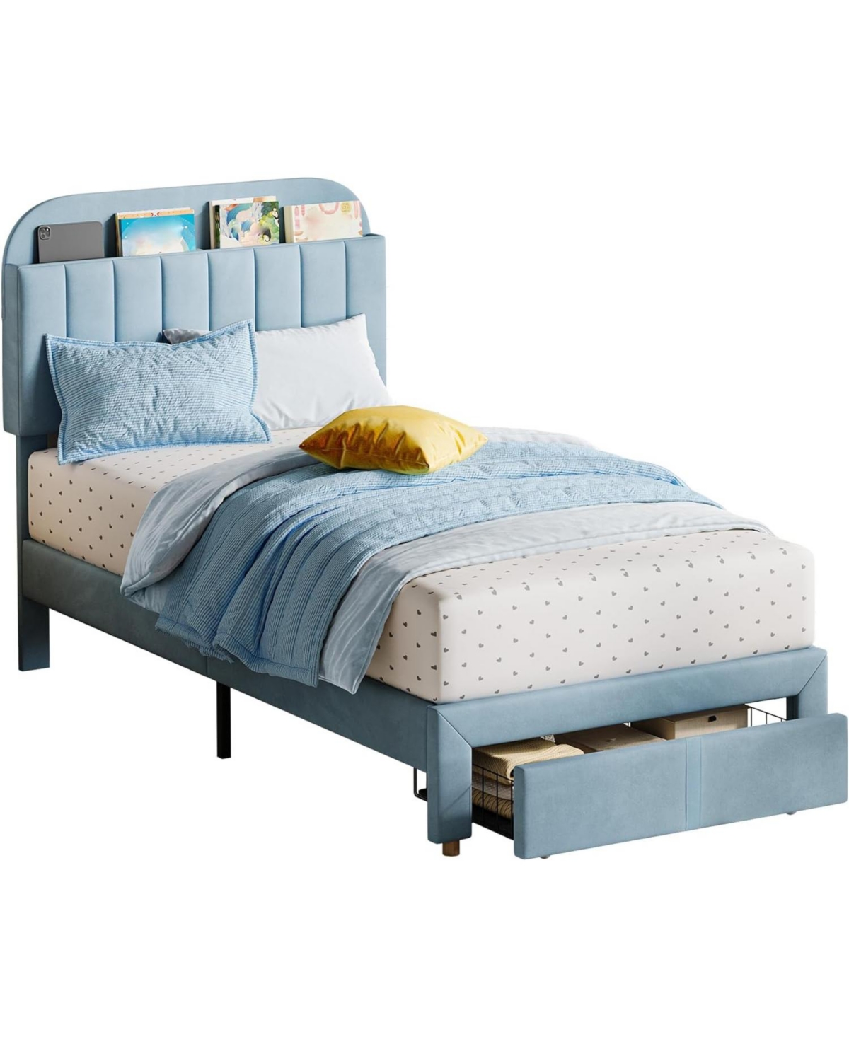 Click here for gaomon Bed Frame Velvet Platform Bookcase Headboar... prices