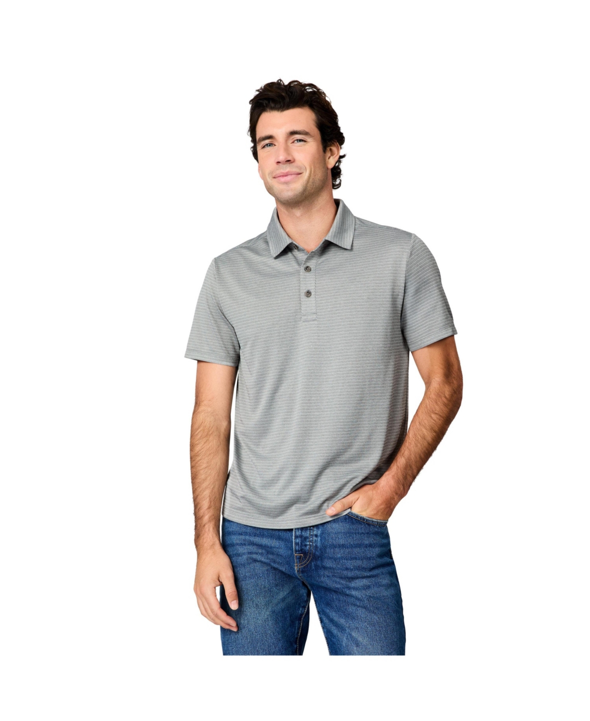 Click here for Free Country Mens Tech Jacquard Polo Shirt - Fog prices