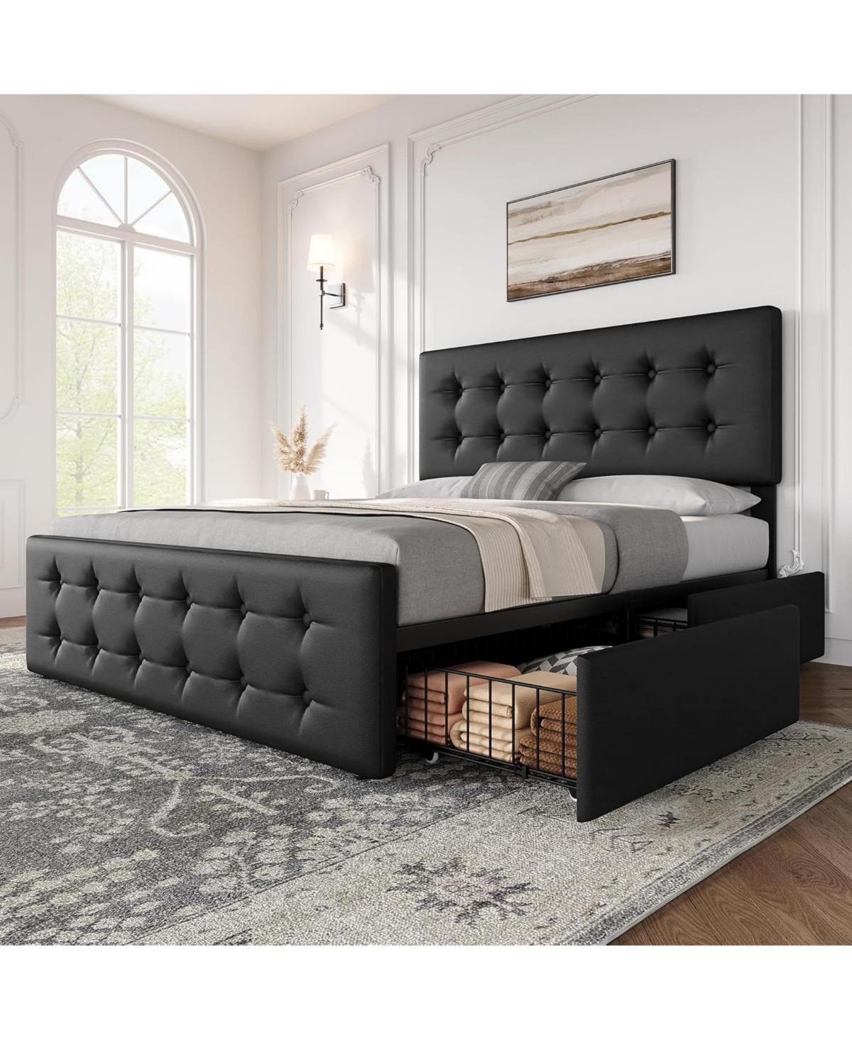 Click here for gaomon Bed Frame With 4 Drawers Faux Leather Uphol... prices
