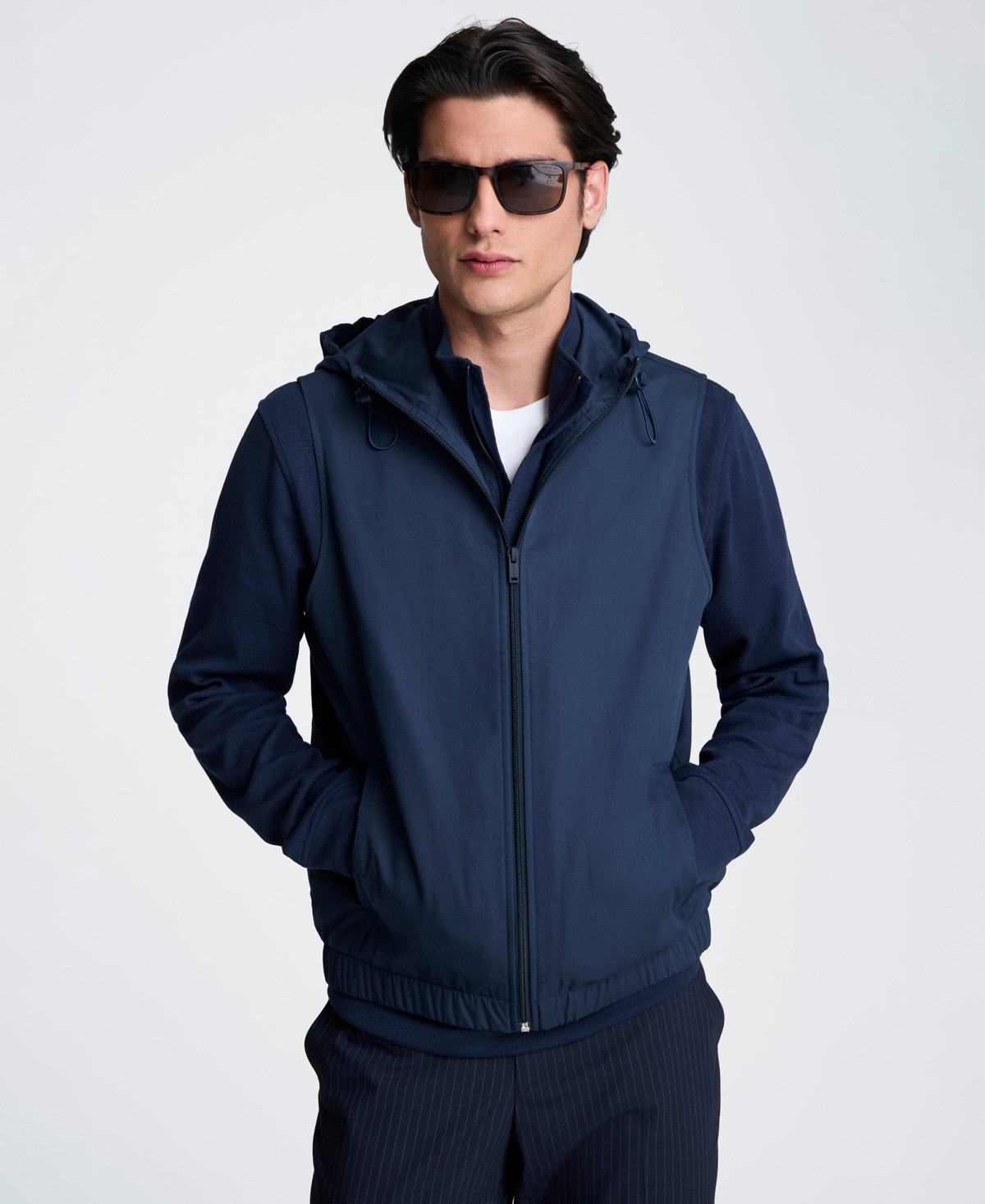 Click here for Kenneth Cole Mens Front Zip Hooded Jacket - Navy prices