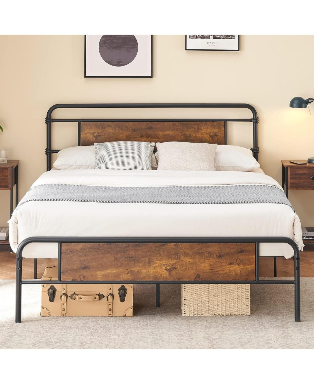 Click here for gaomon Queen Platform Bed With Rustic Wood Headboa... prices