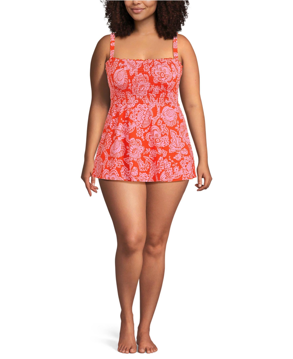 Click here for Lands End Womens Square Neck Smocked Mini Swim Dre... prices