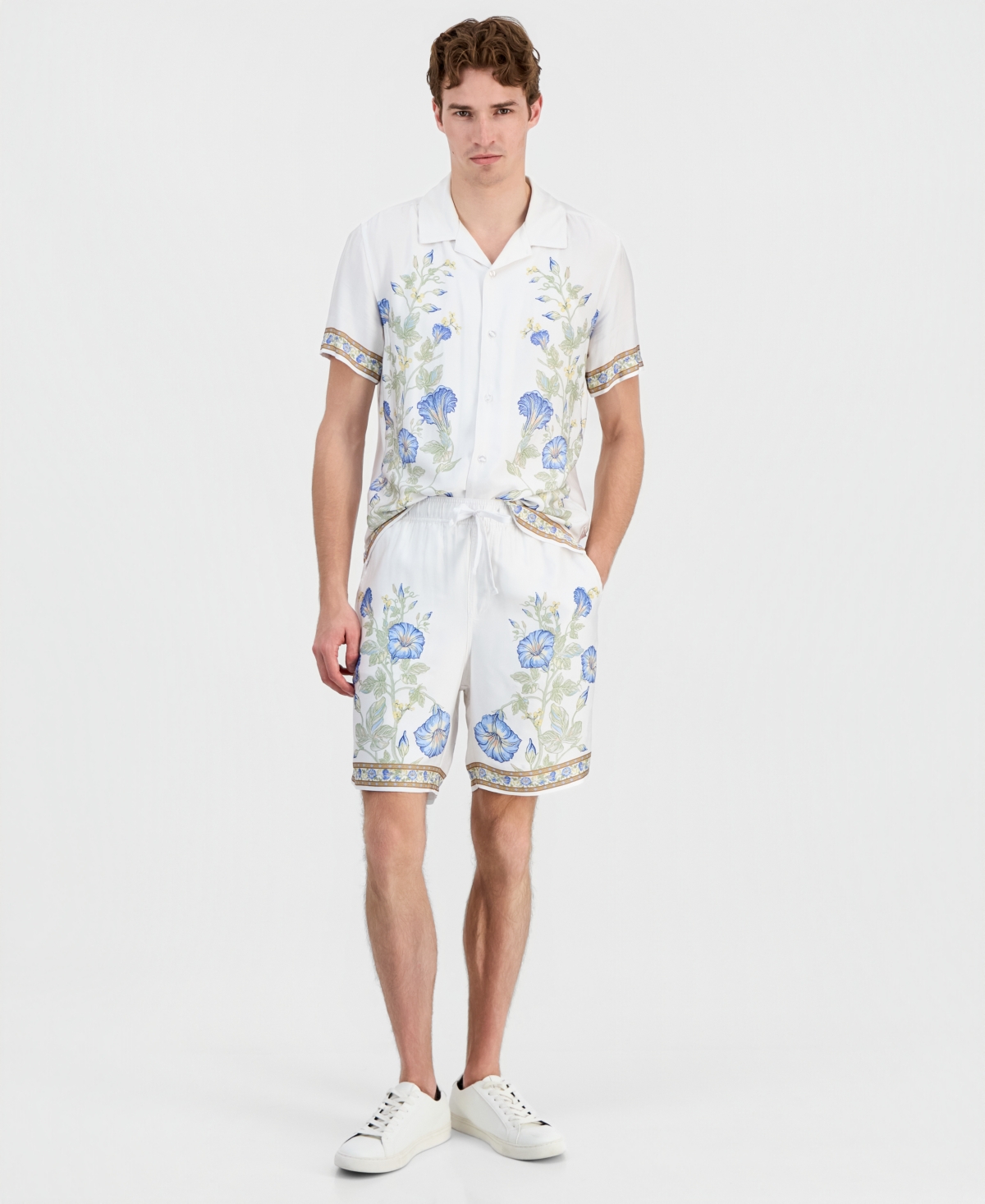 Click here for Guess Mens Wayco Border Floral Shorts - SALT WHITE... prices