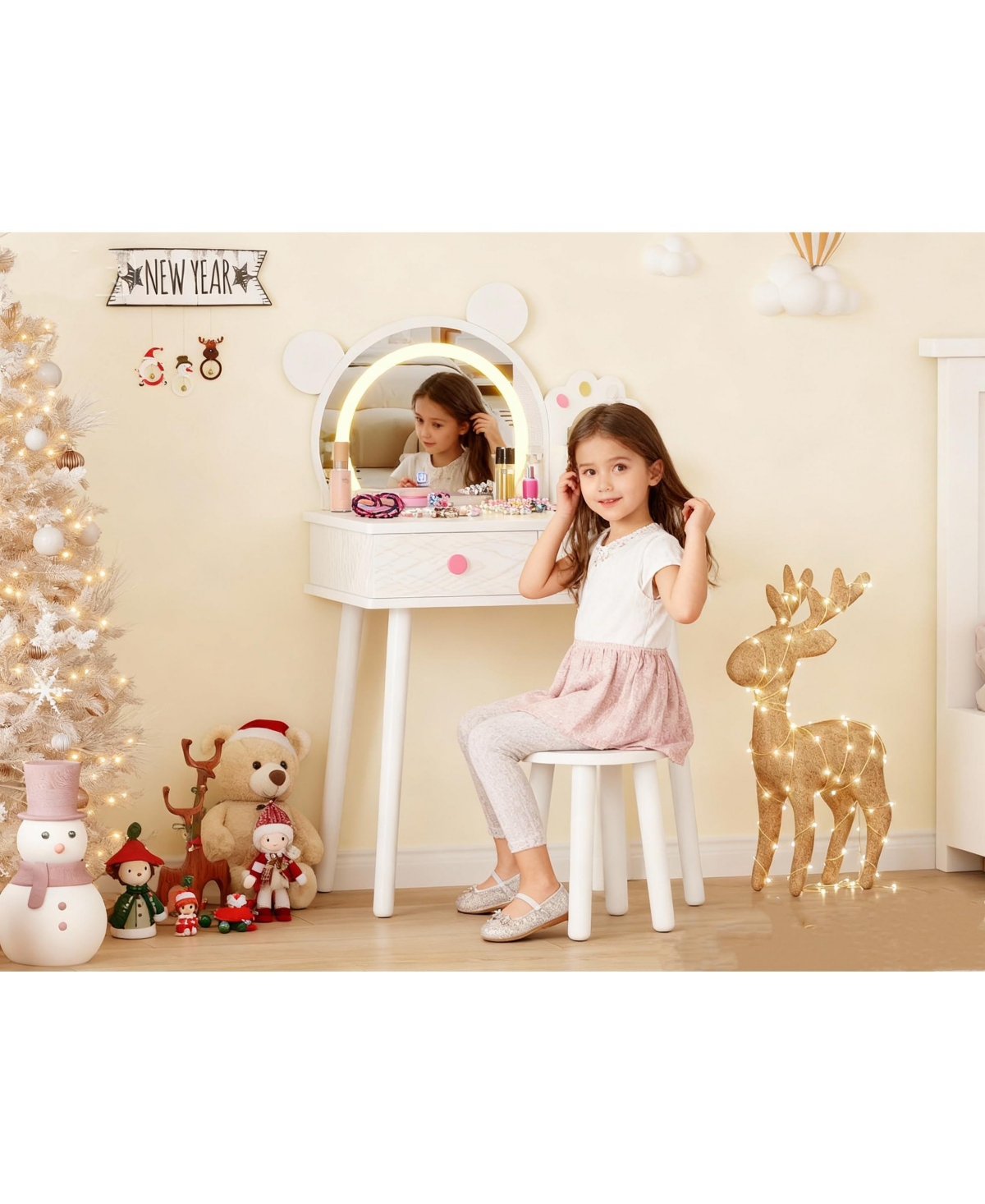 Click here for gaomon Kids Wooden Vanity Table and Chair Set with... prices