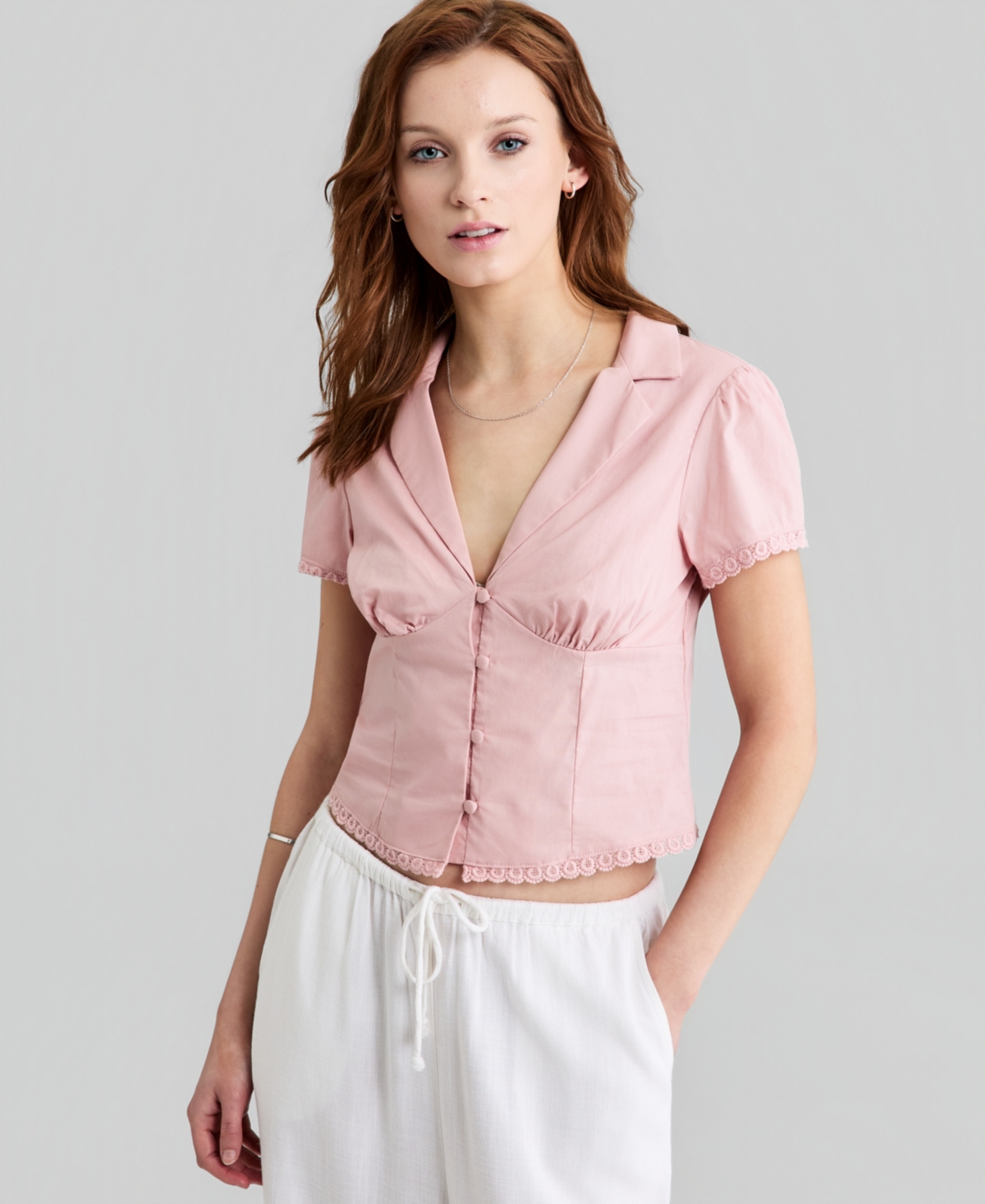 Click here for And Now This Womens Lace-Trim Fitted Cotton Shirt... prices