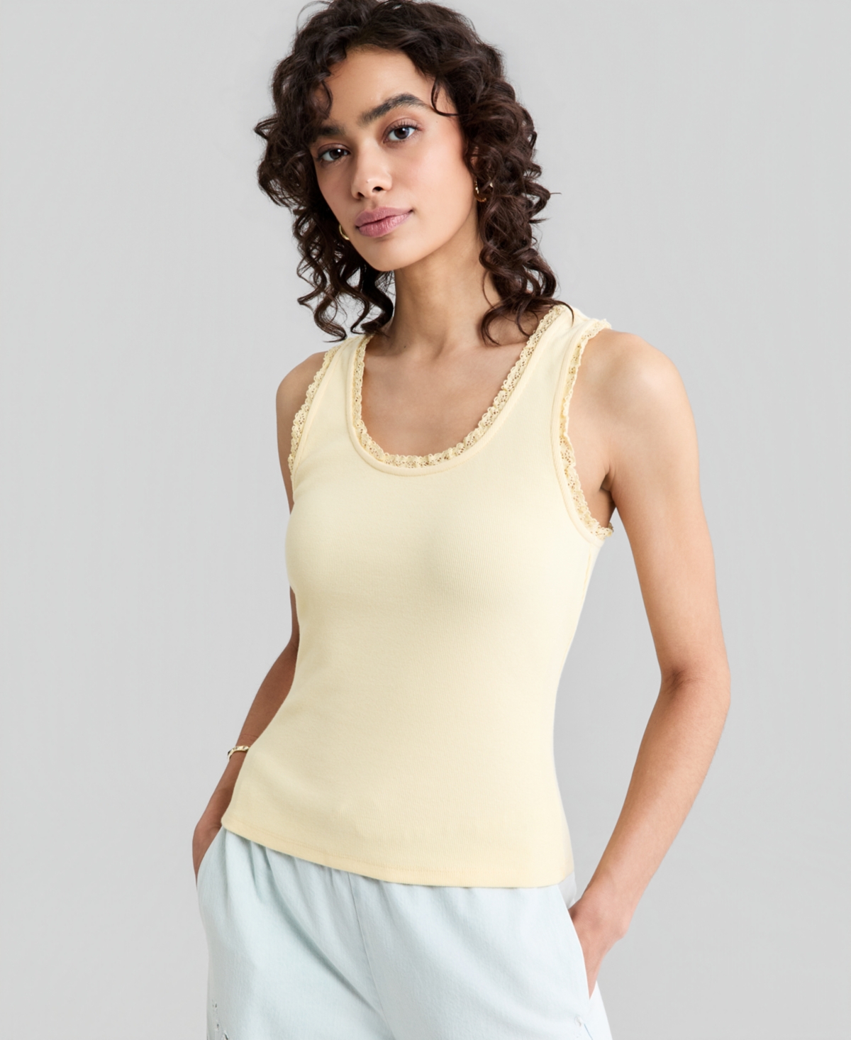 Click here for And Now This Womens Crocheted-Trim Ribbed Tank Top... prices