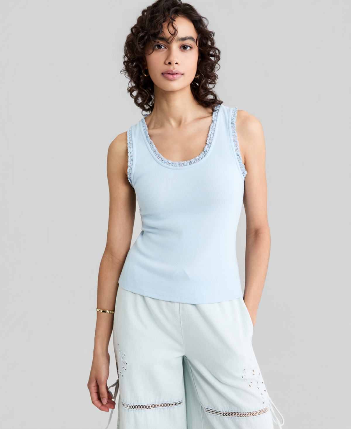 Click here for And Now This Womens Crocheted-Trim Ribbed Tank Top... prices