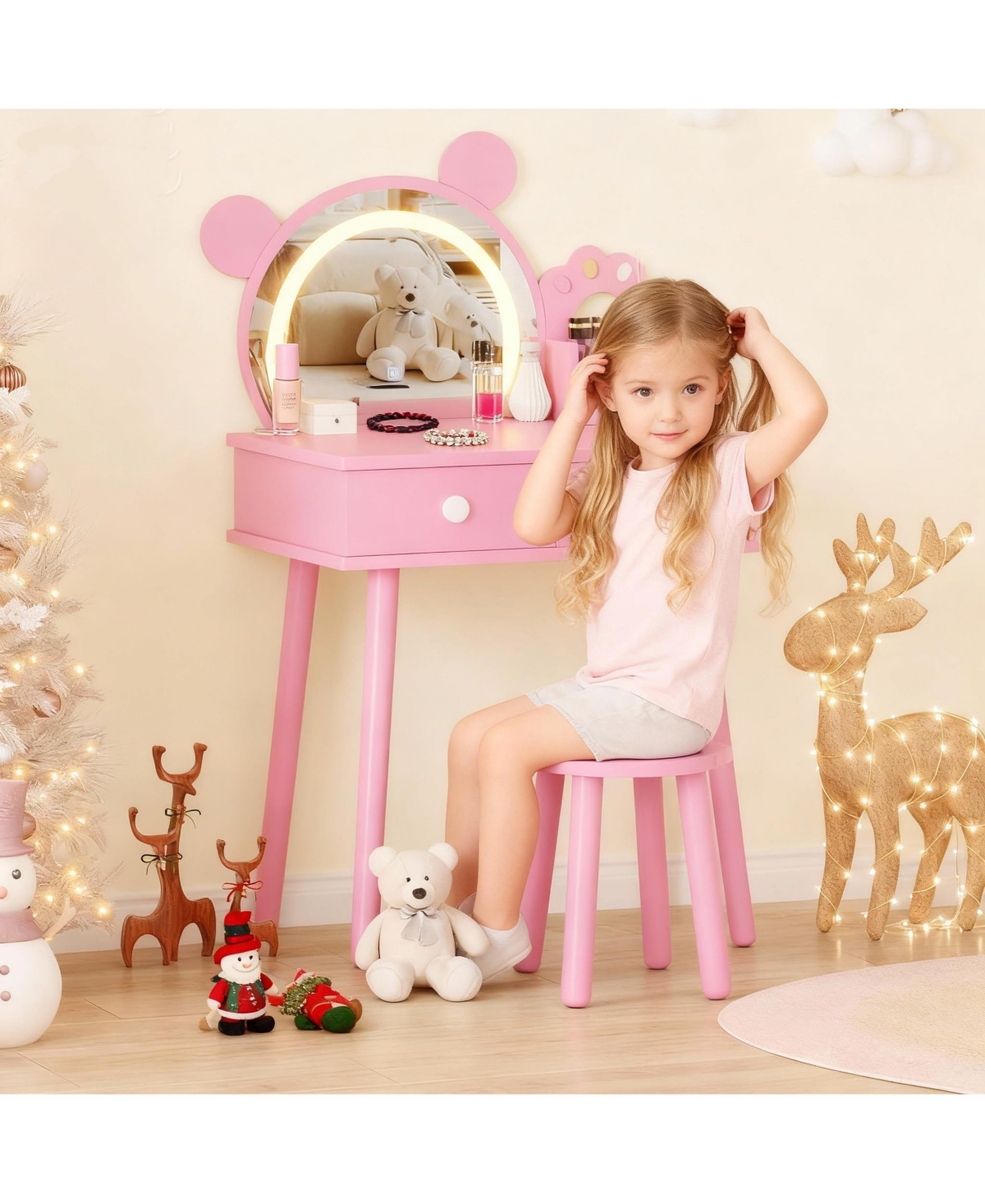 Click here for gaomon Kids Wooden Vanity Table and Chair Set with... prices