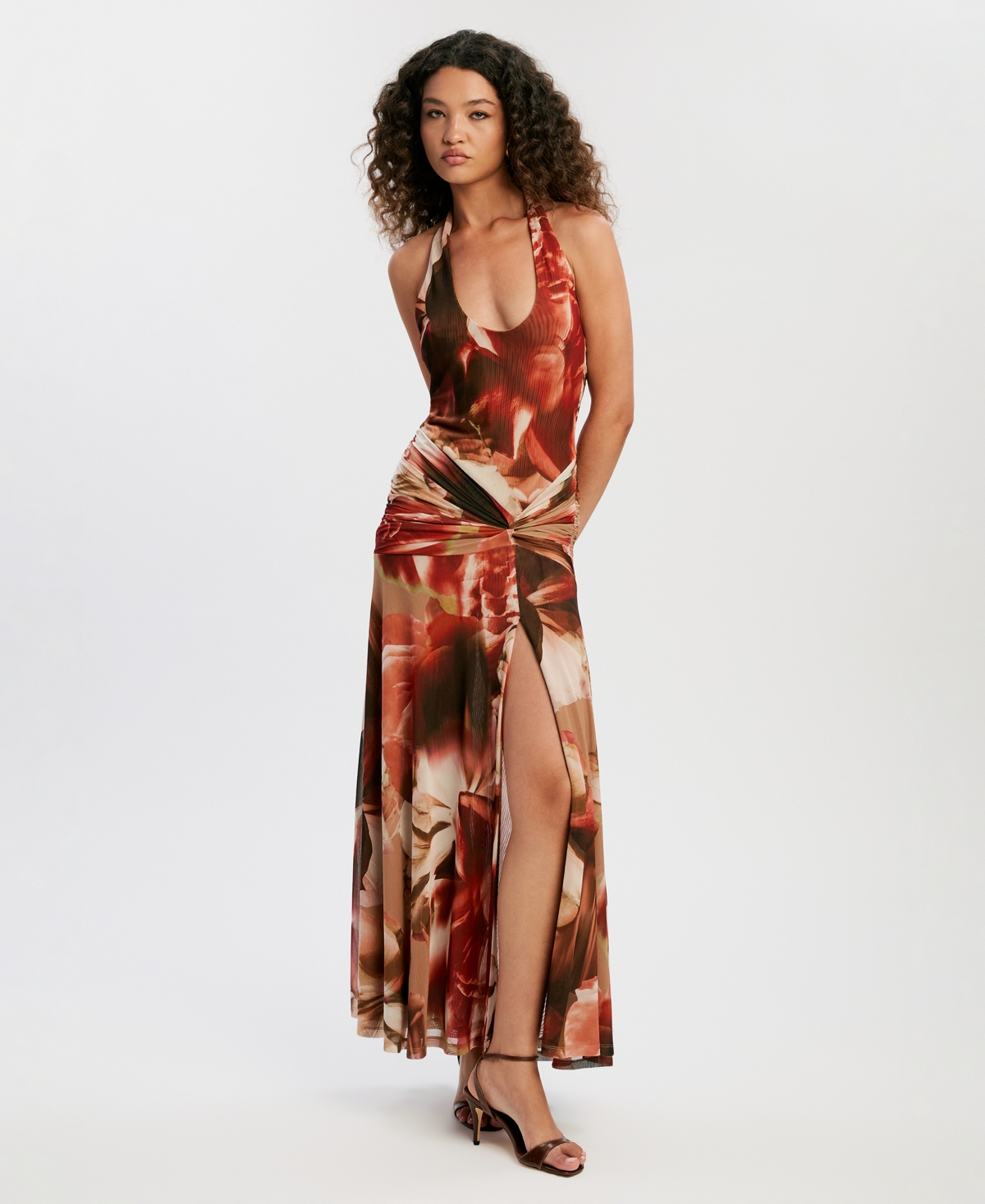 Click here for Bardot Womens Sariba Halter Mesh Midi Dress - Burn... prices