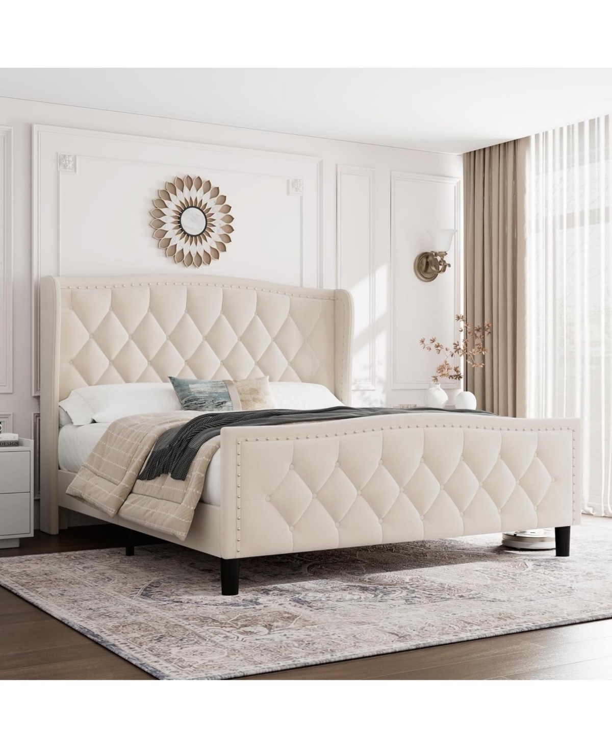 Click here for gaomon Velvet Wingback Platform Bed Frame - 49.21&... prices