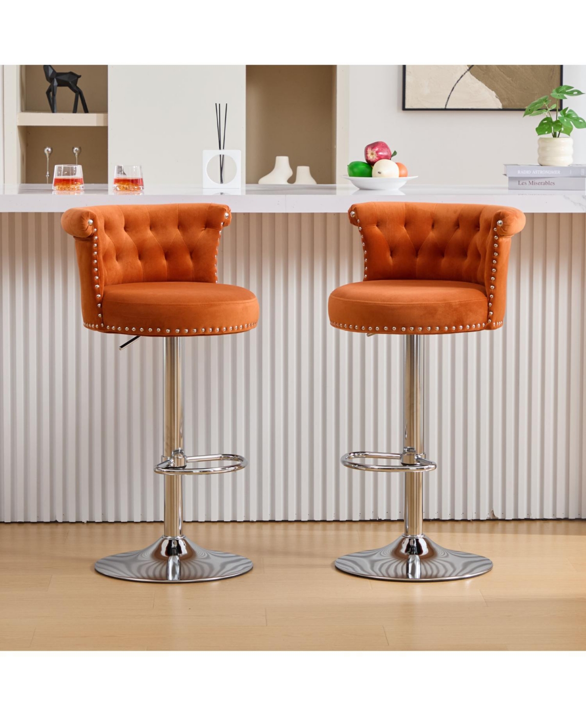 Click here for Streamdale Velvet Bar Stool Set of 2  Adjustable S... prices