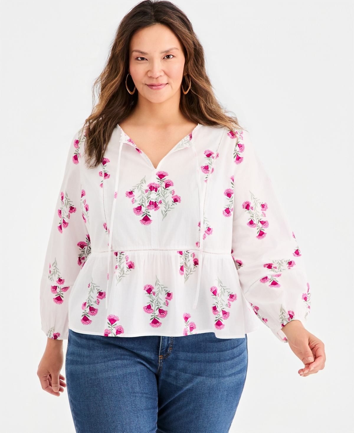 Click here for Style & Co Plus Size Cotton Split-Neck Peplum Top... prices