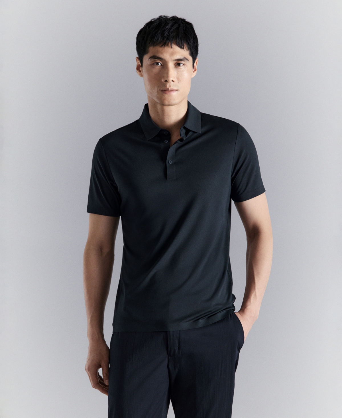 Click here for Mango Mens Comfort Stretch Button Polo Shirt - Nav... prices