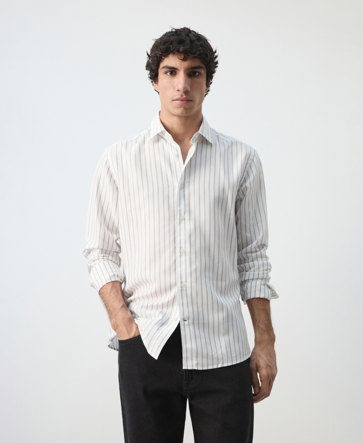 Click here for Mango Mens Lyocell Striped Regular-Fit Shirt - Off... prices