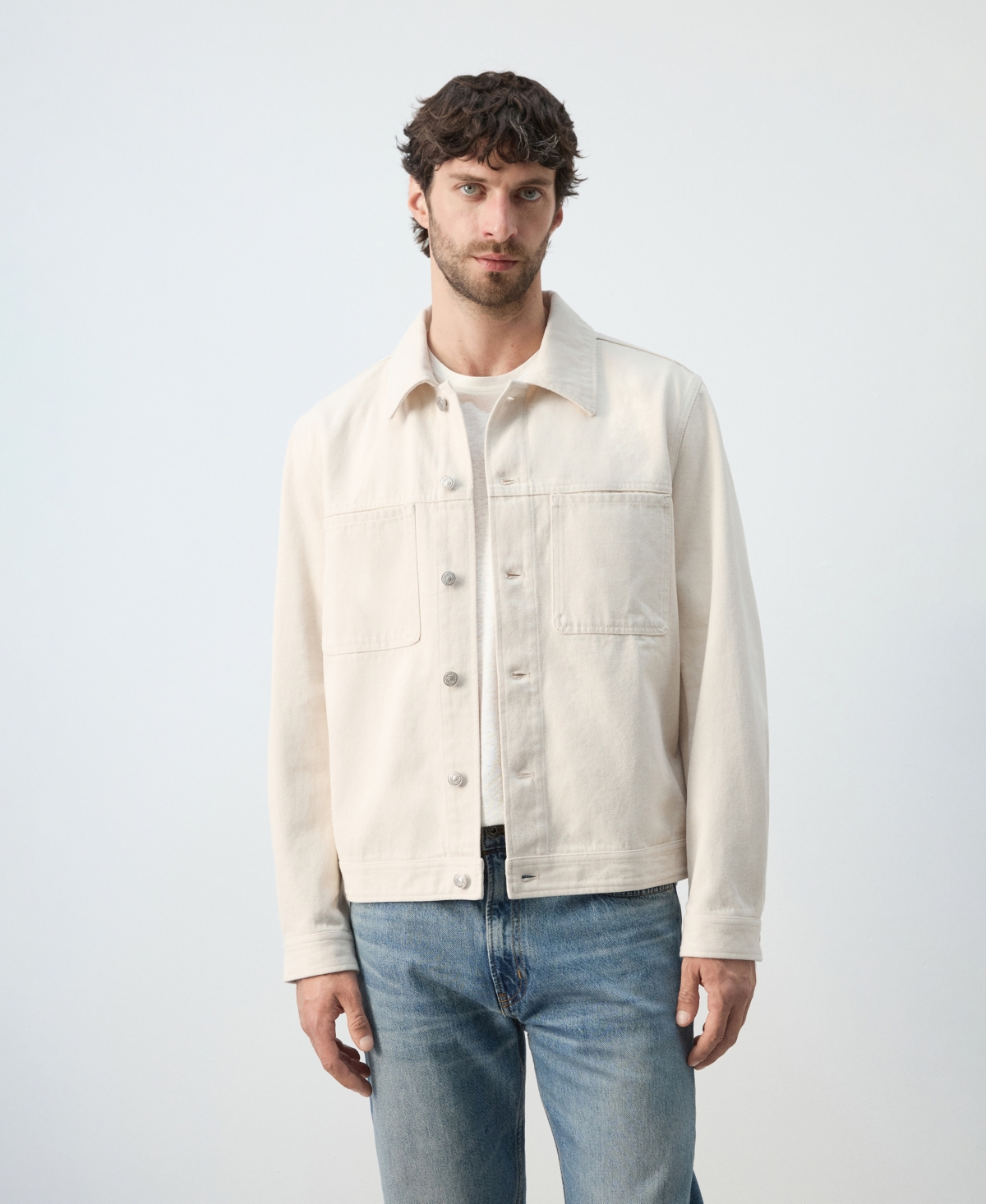 Click here for Mango Mens Cotton Pockets Denim Jacket - Ecru prices