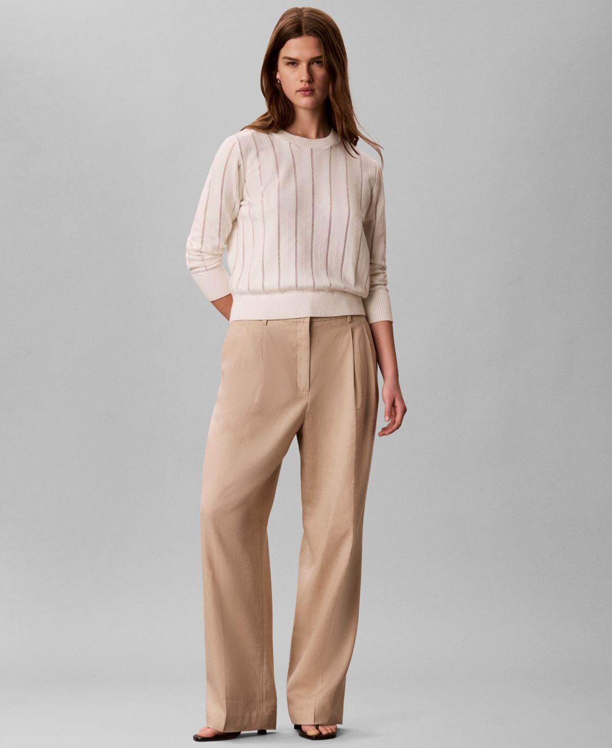 Click here for Calvin Klein Womens Wide-Leg Pleated Trousers - Br... prices