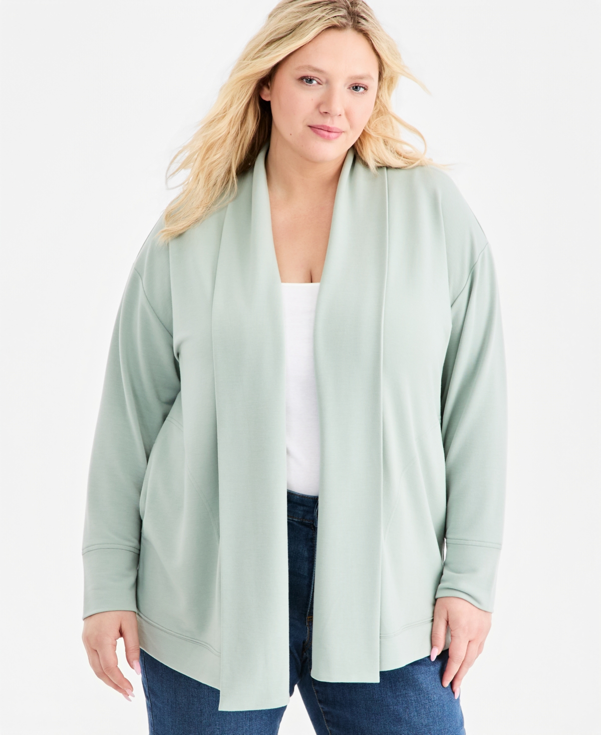 Click here for Style & Co Plus Size LuxSoft French Terry Cardigan... prices
