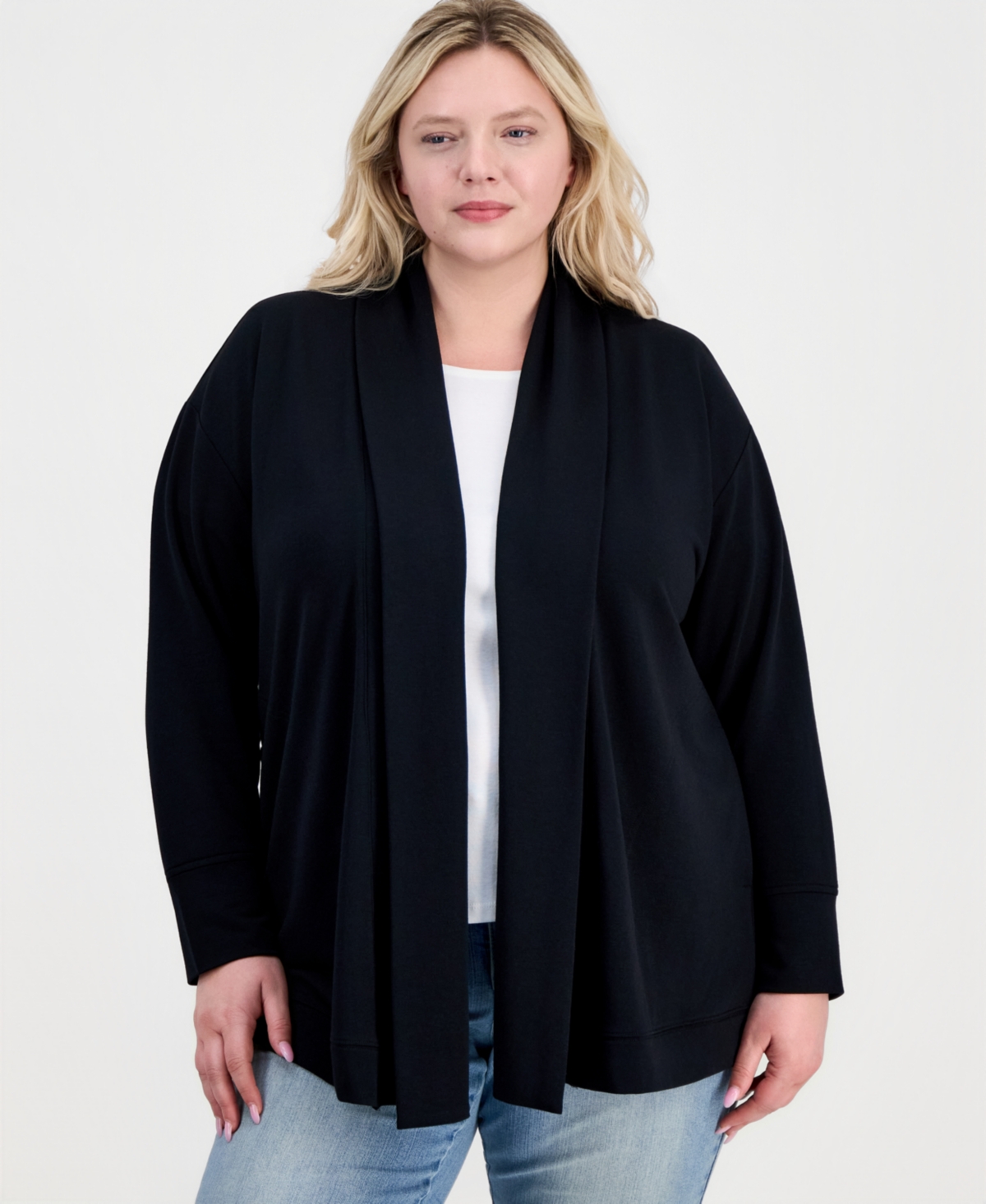 Click here for Style & Co Plus Size LuxSoft French Terry Cardigan... prices