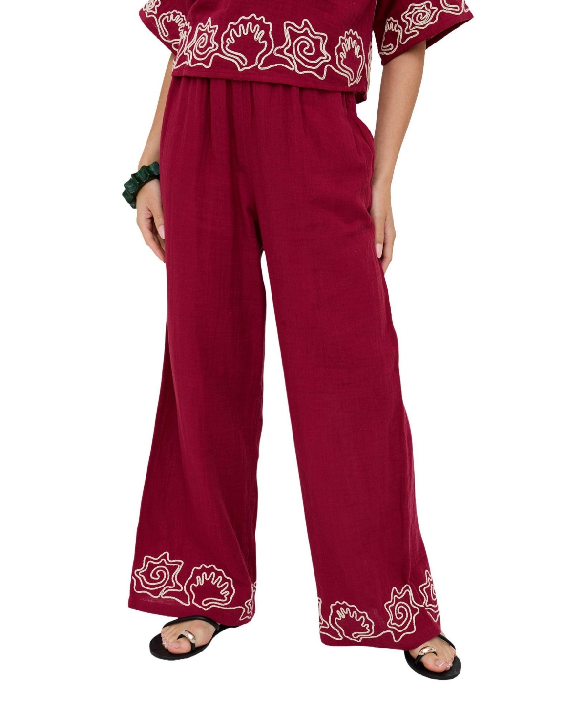 Click here for Raffya Womens Milly Wide Leg Embroidered Trouser -... prices
