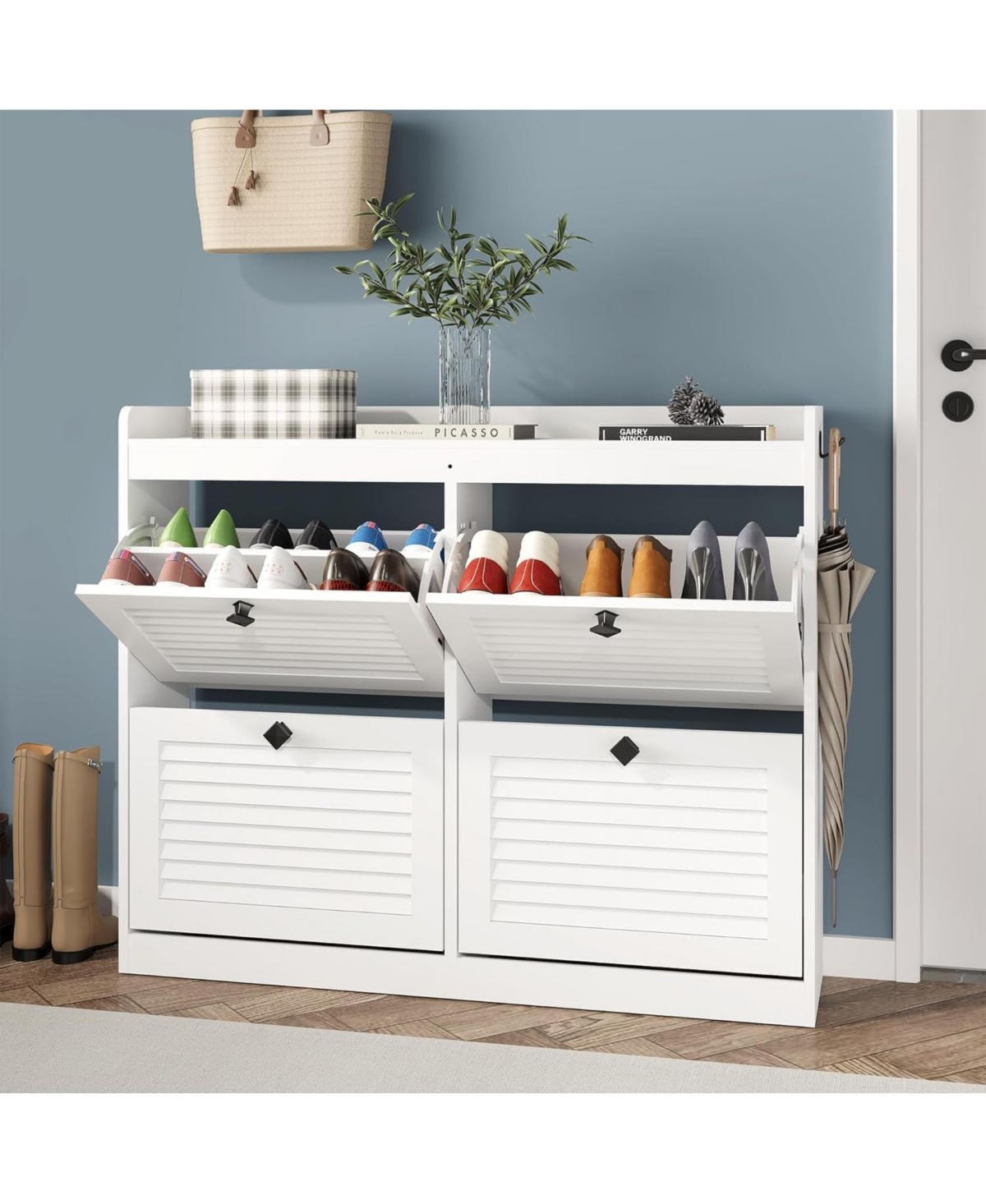 Click here for gaomon Large Rattan Narrow Shoe Cabinet - 4 Flip D... prices