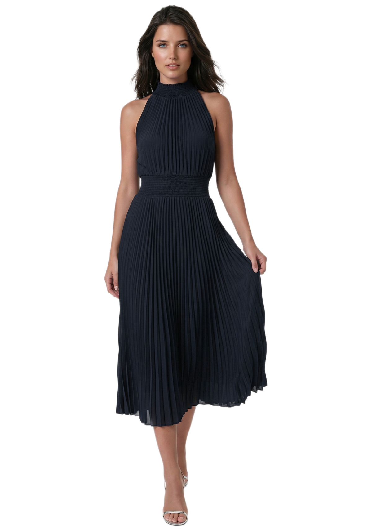 Click here for Bebe Womens Sleeveless Pleated Dress - Dark navy prices