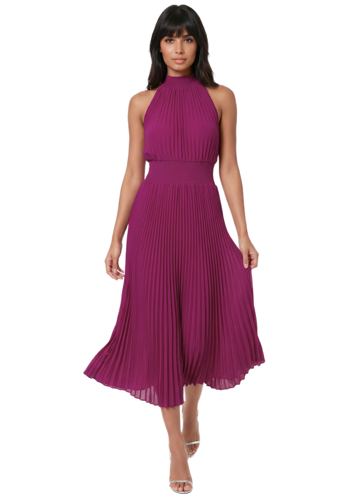 Click here for Bebe Womens Sleeveless Pleated Dress - Fuchsia prices