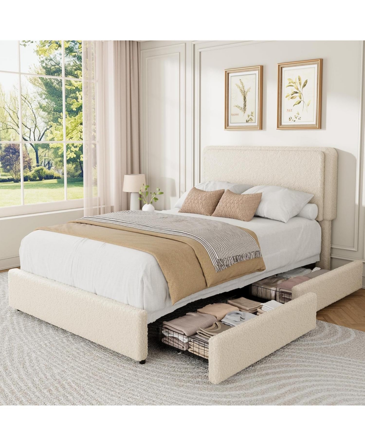 Click here for gaomon Twin Teddy Fleece Bed Frame with 2 Drawers... prices