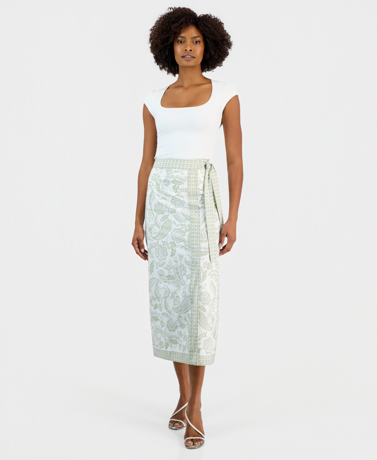 Click here for Vince Camuto Womens Paisley-Print Faux-Wrap Midi S... prices