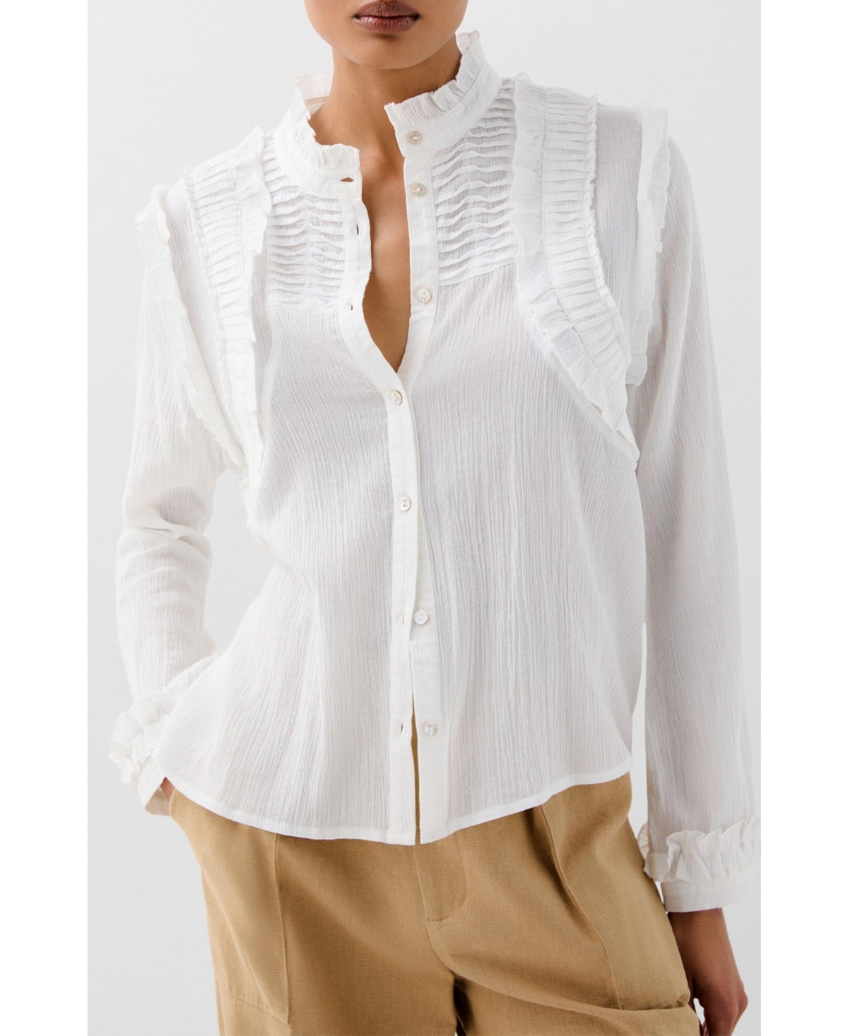 Click here for Scalpers Womens Pleats Frill Shirt - White prices