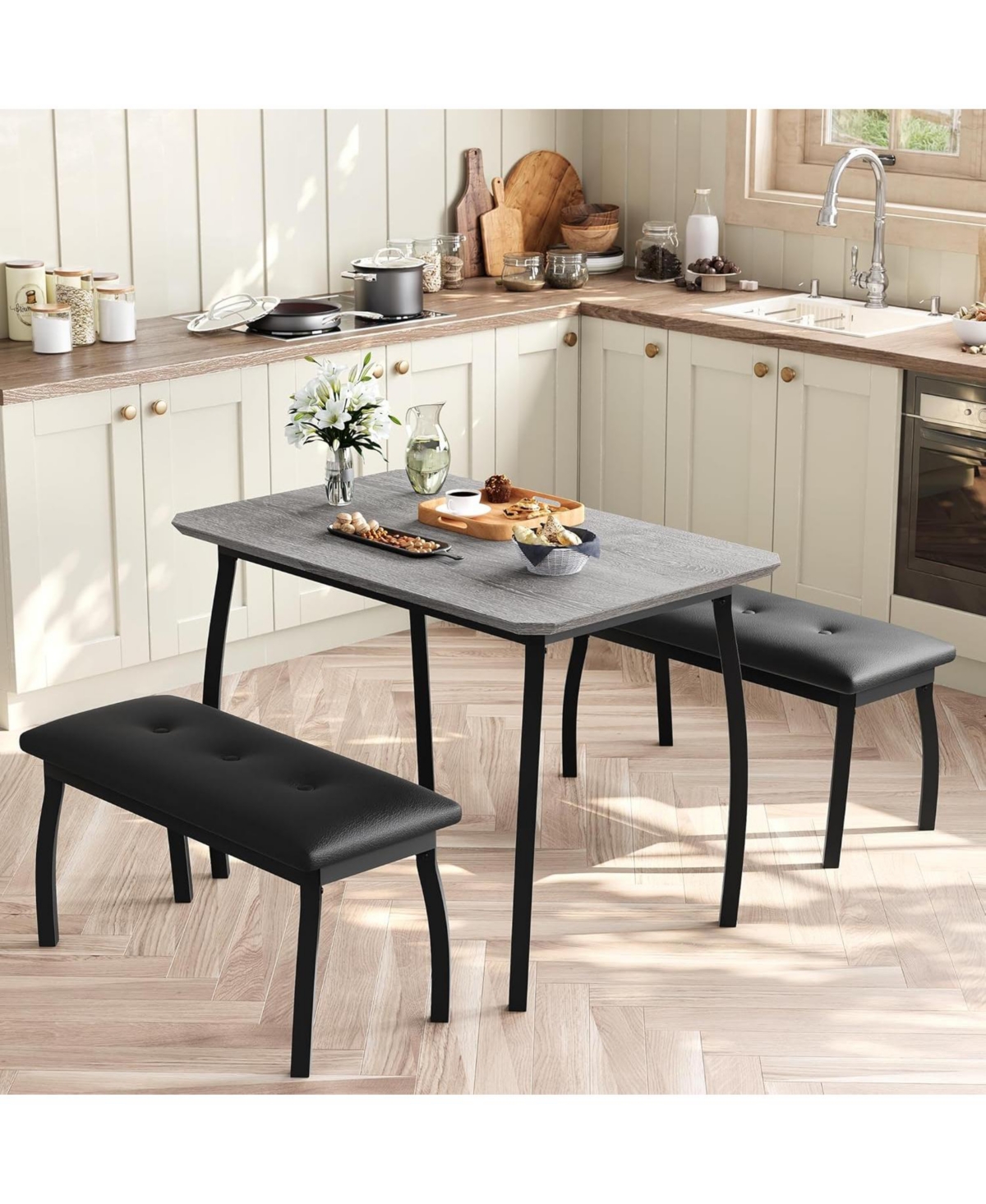 Click here for gaomon 3-Piece Wooden Dining Table Set with 2 Upho... prices