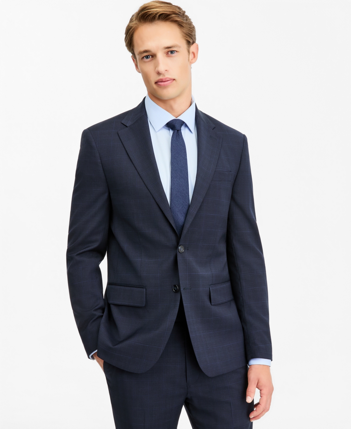 Click here for Calvin Klein Mens Slim-Fit Wool-Blend Plaid Suit J... prices