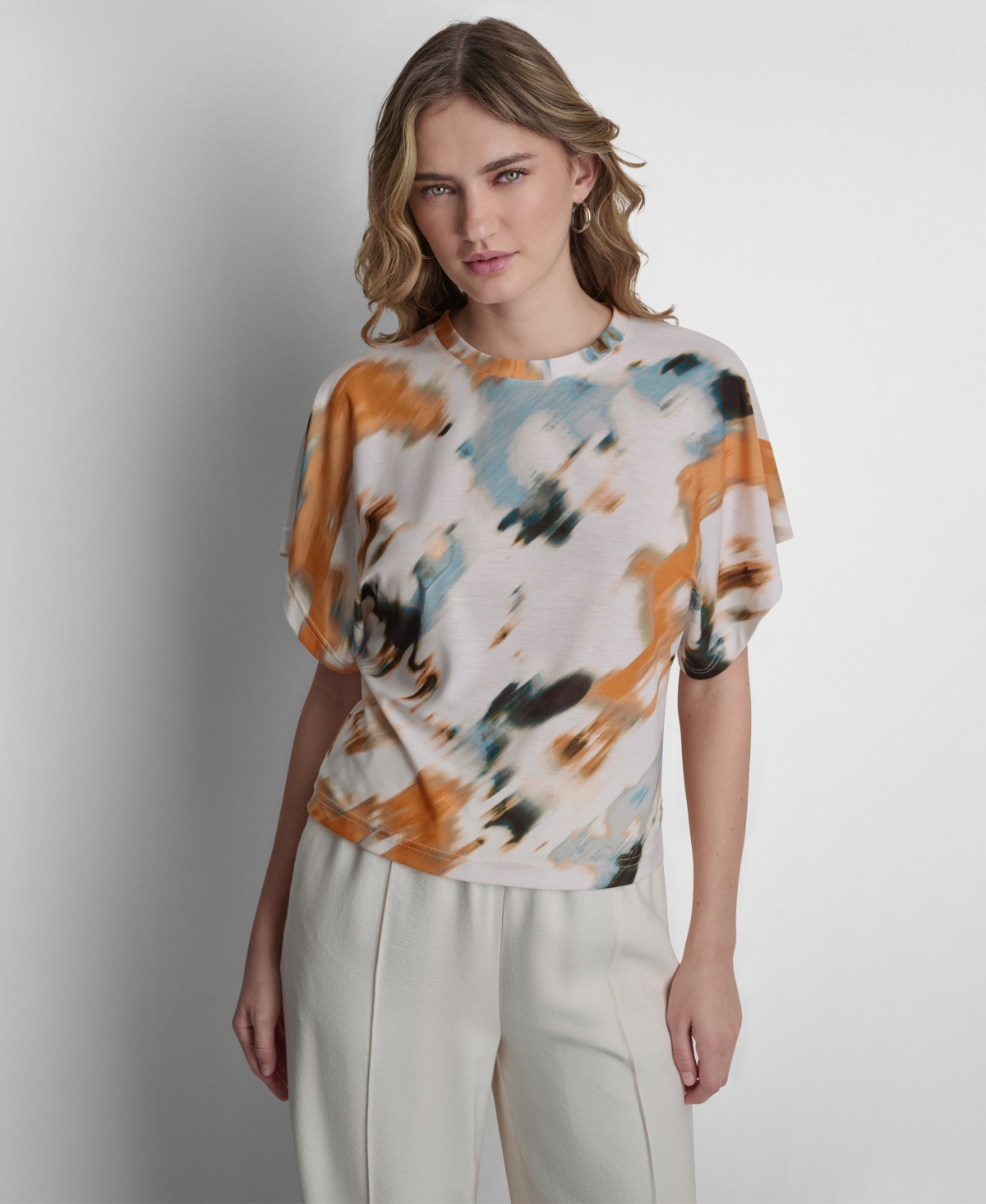 Click here for Dkny Womens Dolman-Sleeve Printed Top - Sunburst F... prices