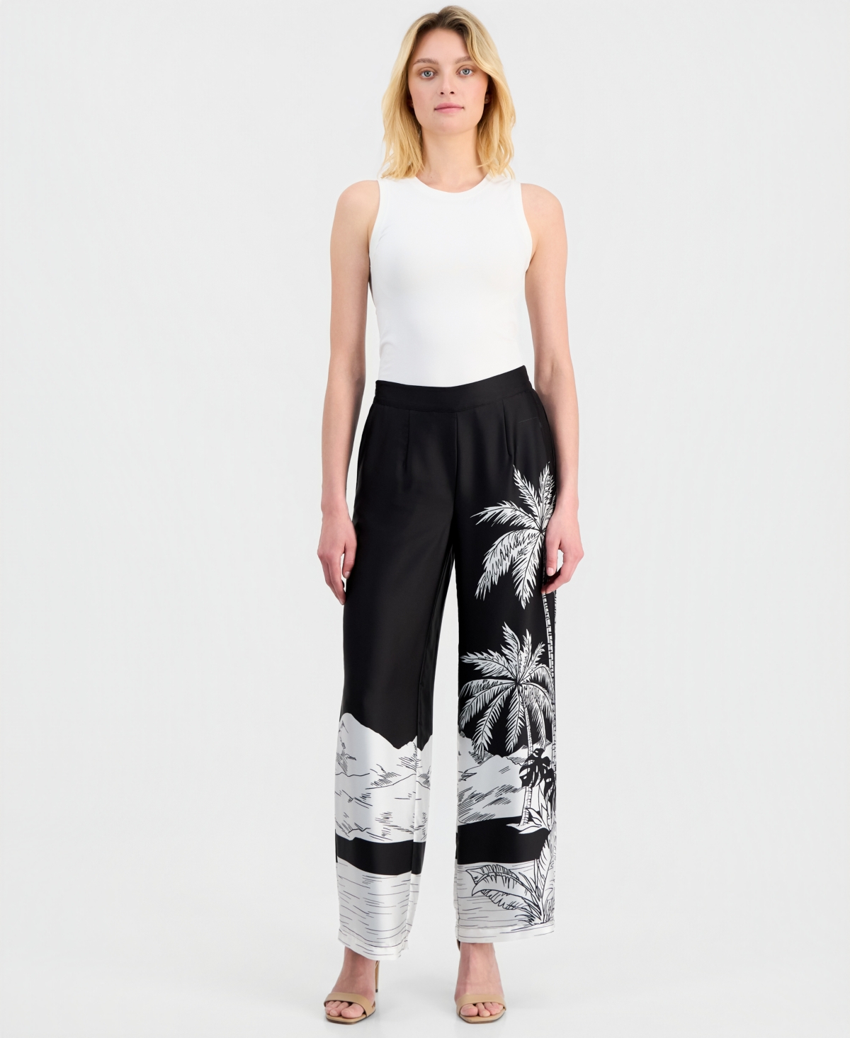 Click here for T Tahari Womens Placed Print High-Rise Pants - Noi... prices